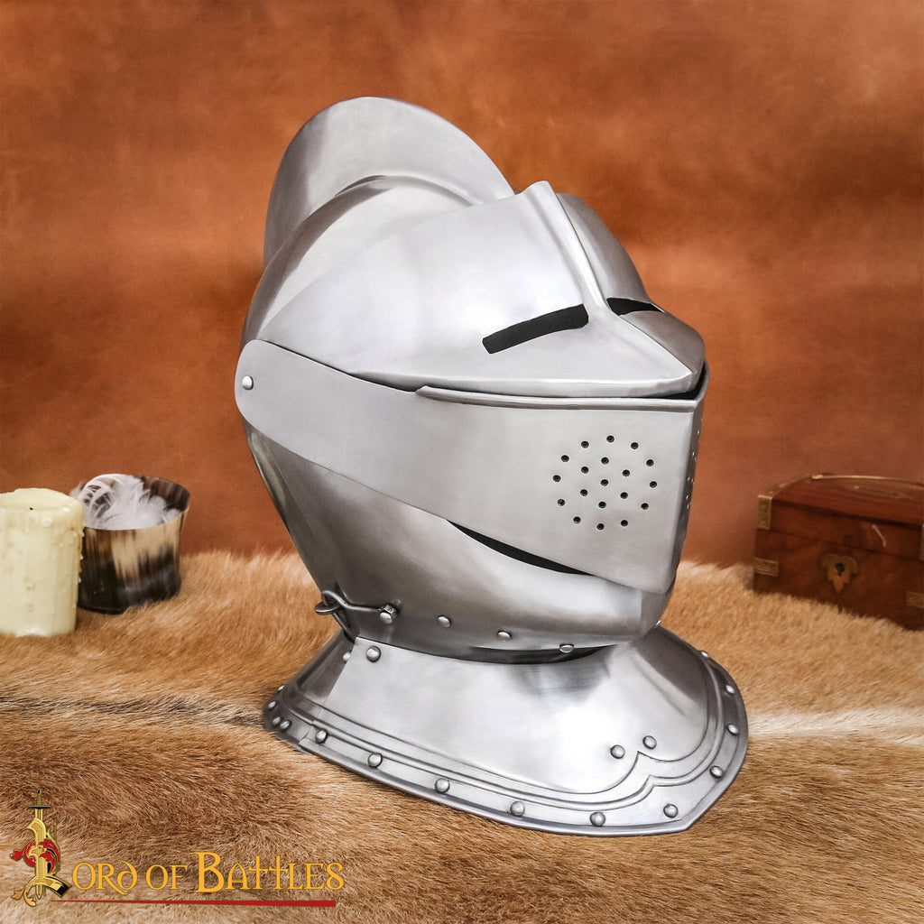 Renaissance Closed Helmet with Bevor 16 Gauge Mobile Visor